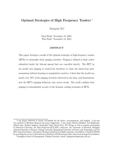 Optimal Strategies Of High Frequency Traders Ssrn Id2382378 Pdf