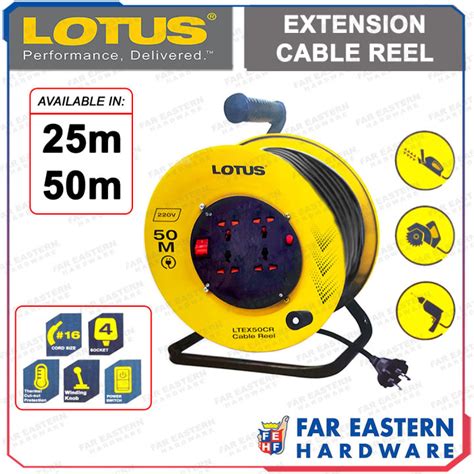 lotus extension cable reel universal outlet socket 25m 50m ltht