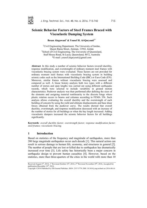 pdf seismic behavior factors of steel frames braced with viscoelastic