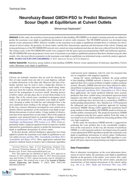 Pdf Neurofuzzy Based Gmdh Pso To Predict Maximum Scour Depth At Equilibrium At Culvert Outlets