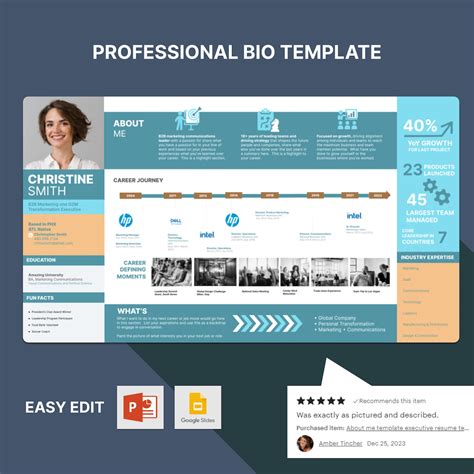 Professional Bio Template One Page Executive Profile Powerpoint