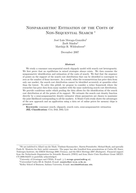 Pdf Nonparametric Estimation Of The Costs Of Non Sequential Search