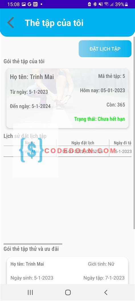 App quản lý phòng tập gym csdl sqlite ngôn ngữ java Sàn giao dịch source code chia sẻ mã
