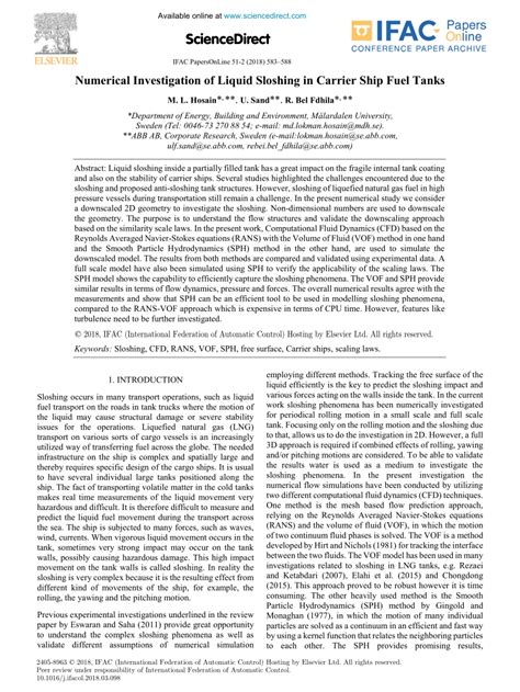 Pdf Numerical Investigation Of Liquid Sloshing In Carrier Ship Fuel Tanks
