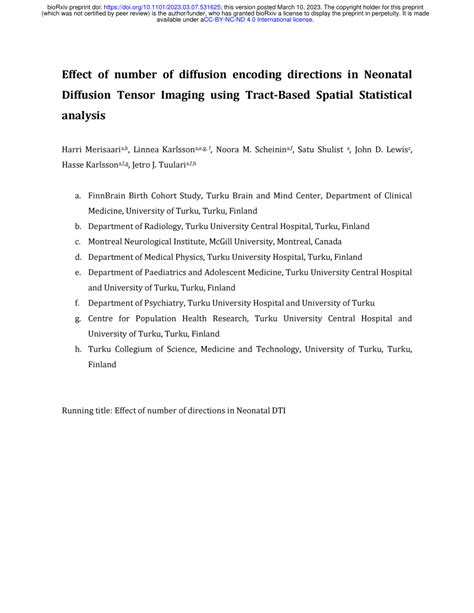 Pdf Effect Of Number Of Diffusion Encoding Directions In Neonatal