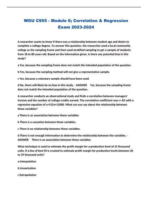 WGU C Module Correlation Regression Exam WGU C Module Correlation