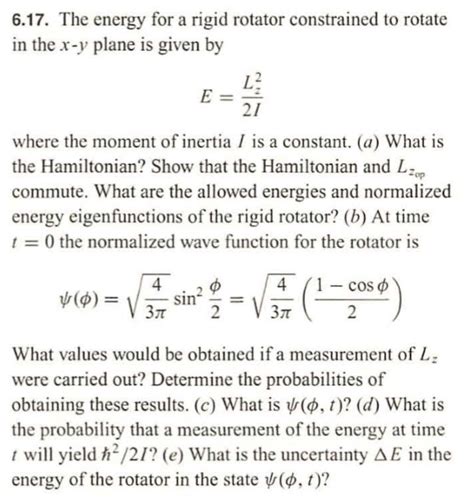 solved 6 17 the energy for a rigid rotator constrained to