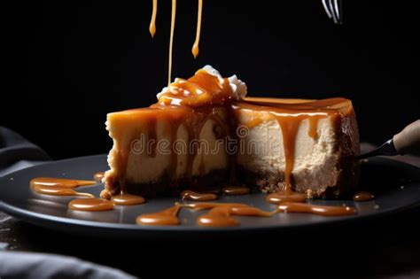 Slice Of Cheesecake With Drizzle Of Warm Caramel Sauce Stock Illustration Illustration Of