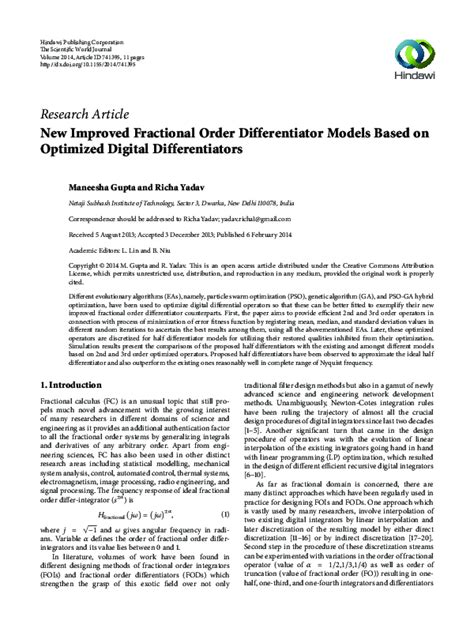 Pdf New Improved Fractional Order Differentiator Models Based On Optimized Digital Differentiators