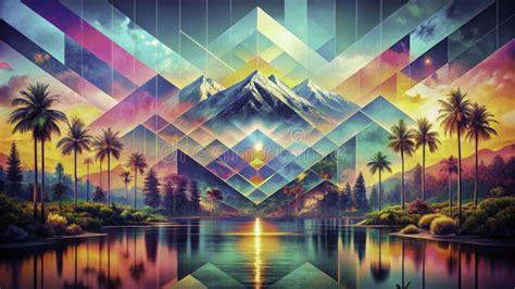 Stunning Retro Double Exposure Art Vibrant Colors Abstract Shapes And Geometric Patterns For
