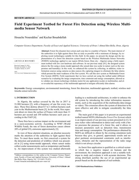 Pdf Field Experiment Testbed For Forest Fire Detection Using Wireless