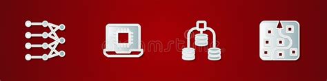 Set Neural Network Processor Cpu Server Data And Icon Vector Stock
