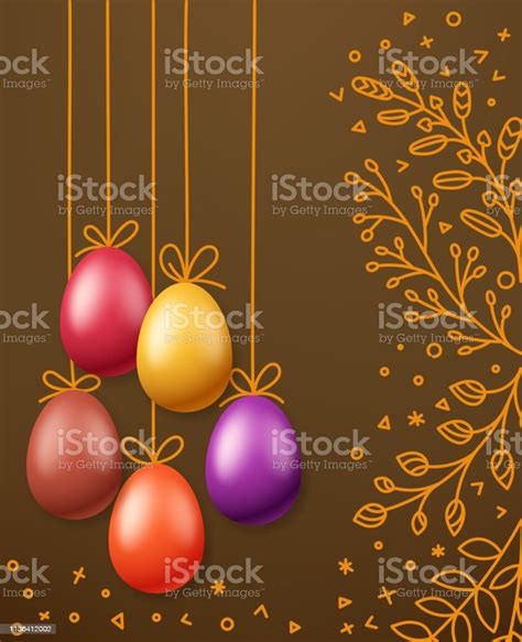 로프에 부활절 달걀 휴일 벡터 배너입니다 부활절 인사말 카드 템플릿 0명에 대한 스톡 벡터 아트 및 기타 이미지 0명 3차원 형태 개념 Istock