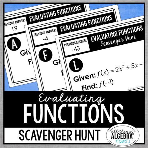 Evaluating Functions Scavenger Hunt All Things Algebra®