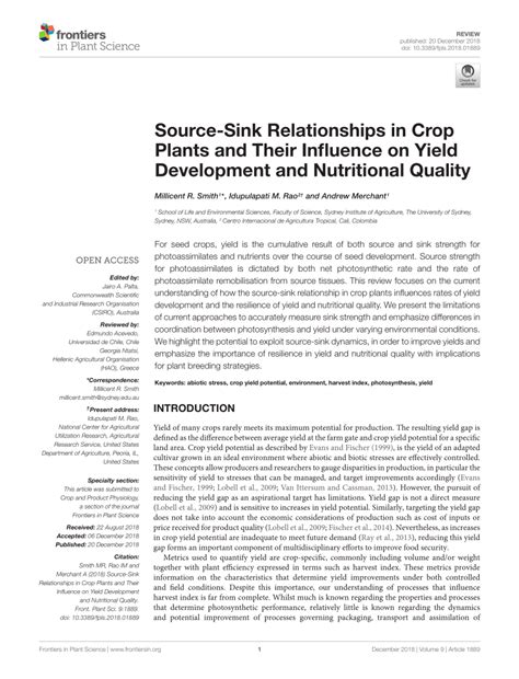 Pdf Source Sink Relationships In Crop Plants And Their Influence On Yield Development And