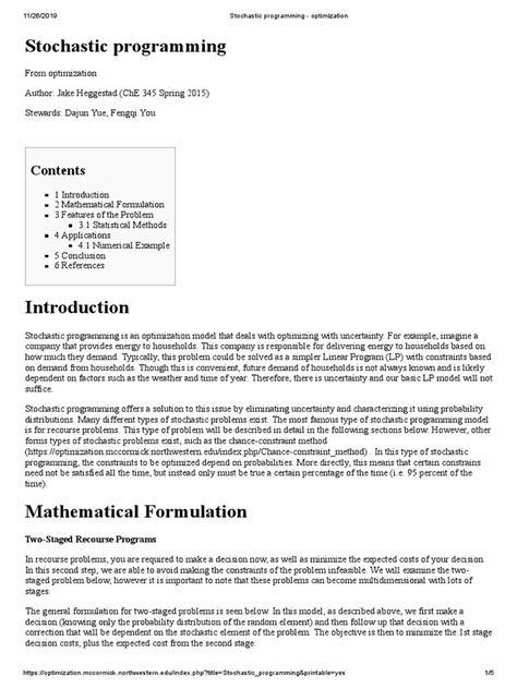 Stochastic Programming Optimization Pdf Mathematical Optimization Algorithms