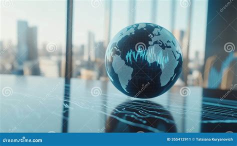 Digital Globe With Data Visualization City Skyline Background Stock Image Image Of