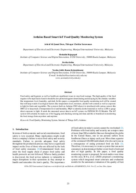 pdf arduino based smart iot food quality monitoring system