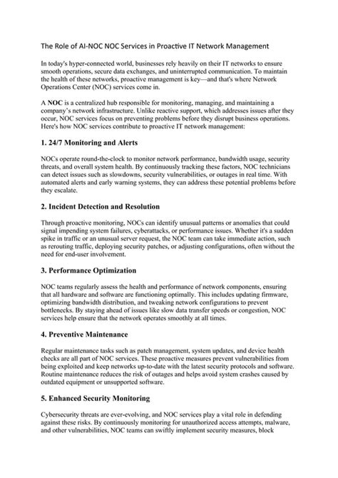 The Role Of Ai Noc Noc Services In Proactive It Network Management Docx