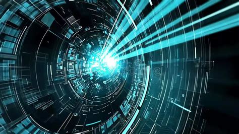 Abstract Bright Blue Light With Layered Circuit Patterns Creating A Dynamic Tunnel Effect Stock