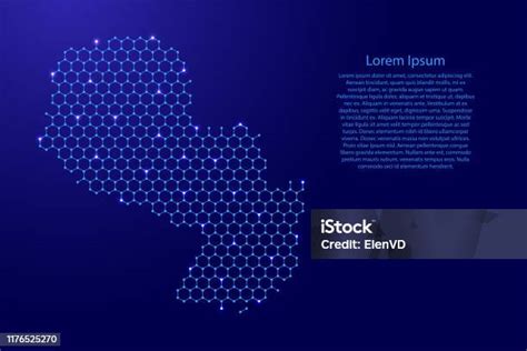 미래 육각 형 모양 선 노드의 파란색과 빛나는 별 배너 포스터 인사말 카드에 대한 벌집 또는 분자 구조의 형태로 파라과이지도 벡터 그림입니다 0명에 대한 스톡 벡터 아트 및