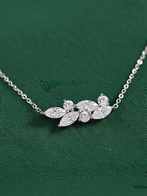 Leaf Cluster Bar Necklace 925 Sterling Silver Moissanite Lab Diamond