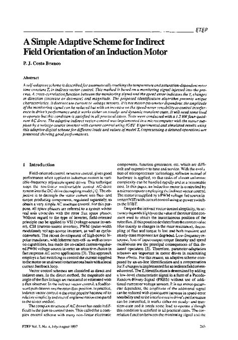 Pdf A Simple Adaptive Scheme For Indirect Field Orientation Of An