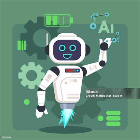 Computerized Robot Flat Vector Illustration Stock Illustration