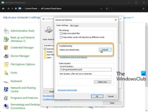 how to rebuild search index in windows 11