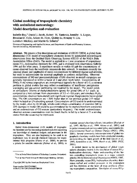 Pdf Global Modeling Of Tropospheric Chemistry With Assimilated Meteorology Model Description