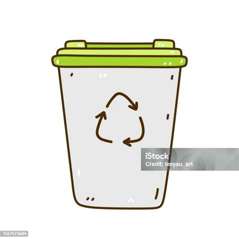 흰색 배경에 격리된 휴지통 쓰레기 분류 낙서 스타일의 벡터 손으로 그린 그림입니다 장식 로고 다양한 디자인에 적합합니다 폐기물 제로 생태 개념 귀여운에 대한 스톡 벡터 아트