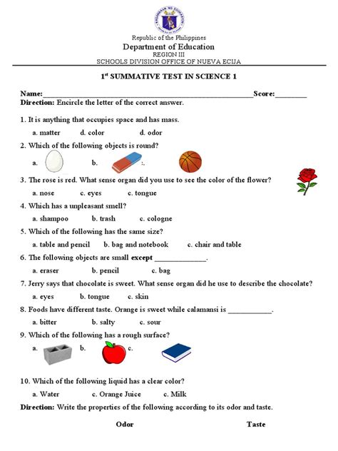1st Summative Test In Science Pdf
