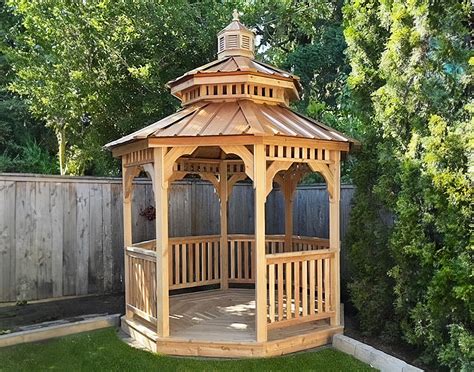 Red Cedar Double Roof Octagon Gazebos With Metal Roof Gazebos By
