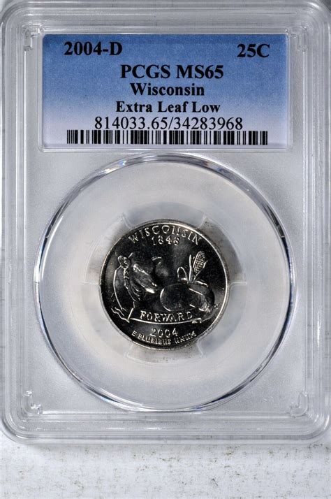 2004 D 25c Wisconsin Extra Leaf Low State Quarter Pcgs Ms65 968