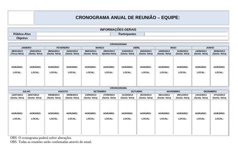 Cronograma De ReuniÃo Modelo Pdf