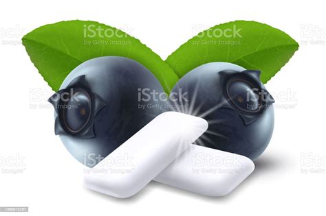 블루 베리 맛 풍선 껌 신선한 잘 익은 훌륭한 빌베리와 함께 패드를 츄잉 제품 배치 상세 라벨 디자인 브랜딩을 위한 패키징 디자인 사실적인 3d 벡터 격리 3차원 형태에