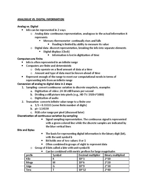 Comp Sci Exam Lecture Notes Entire Course Analogue Vs Digital