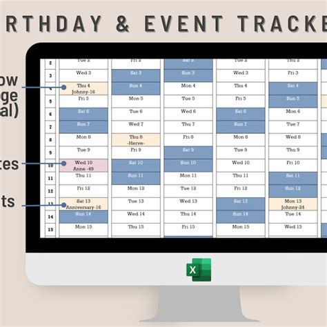 Excel Year Calendar Template Etsy