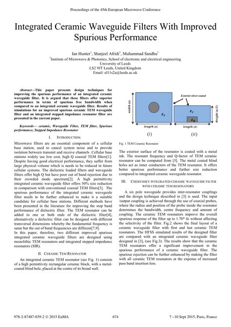 pdf integrated ceramic waveguide filters with improved spurious
