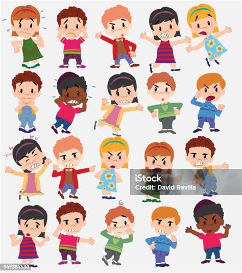 만화 캐릭터 남자와 여자 다른 자세 태도와 포즈 다양 한 활동을 하 고 긍정적인 태도에 항상 설정 합니다 벡터 일러스트 레이 션 교사 교육 관련 직업에 대한 스톡 벡터 아트