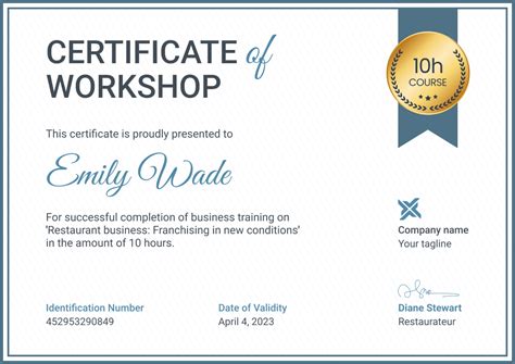 Minimalistic And Professional Workshop Certificate Template