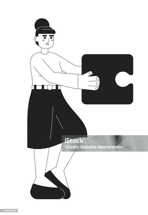 퍼즐 조각을 들고 있는 여성 회사원 단색 플랫 벡터 캐릭터 2차 도형에 대한 스톡 벡터 아트 및 기타 이미지 2차 도형 경영자 단일 이미지 Istock