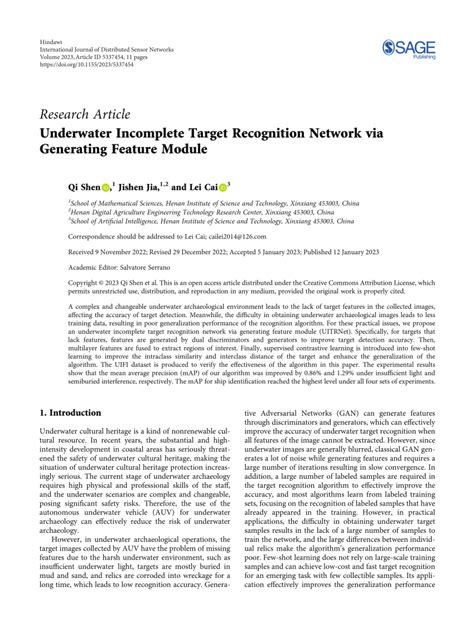 PDF Underwater Incomplete Target Recognition Network Via Generating Feature Module