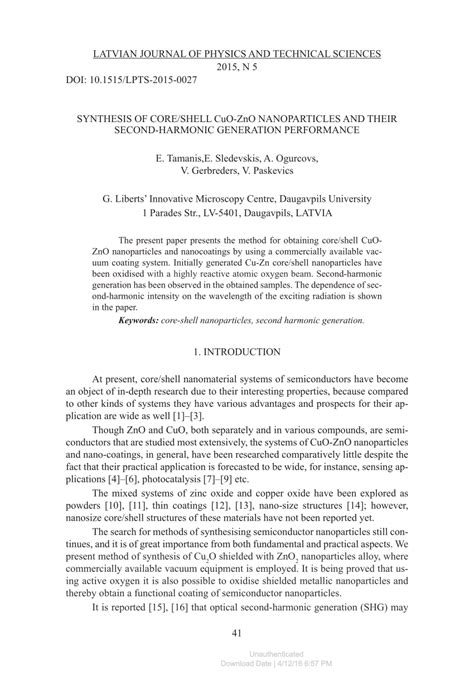 Pdf Synthesis Of Coreshell Cuo Zno Nanoparticles And Their Second