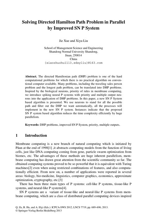 Pdf Solving Hamilton Path Problem With P System
