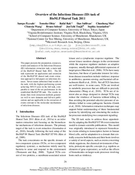Pdf Overview Of The Infectious Diseases Id Task Of Bionlp Shared