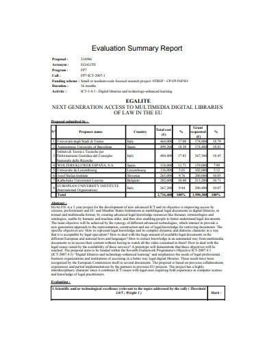 Evaluation Summary Report Examples To Download