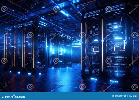 Generative Ai Image Of Data Storage Center With Server Racks In Datum Information Processing