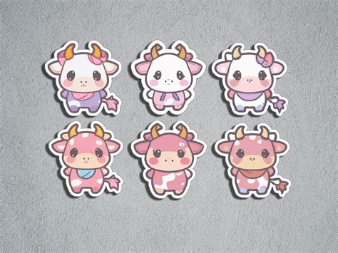 Cute Pink Cow Sticker Set Sticker Set Kawaii Cow Cute Adorable Cow Sticker Journal Sticker