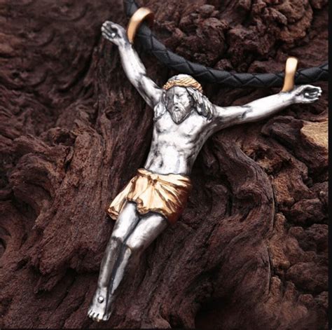 Handcrafted Sterling Silver Jesus Cross Pendant 24k Gold Accent Etsy